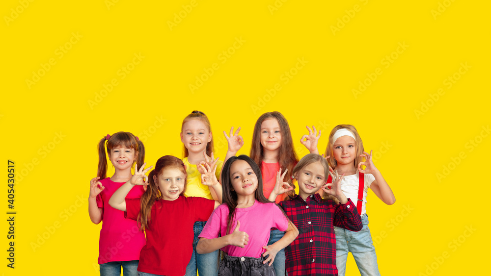 Nice, OK. Portrait of little caucasian children gesturing isolated on ...