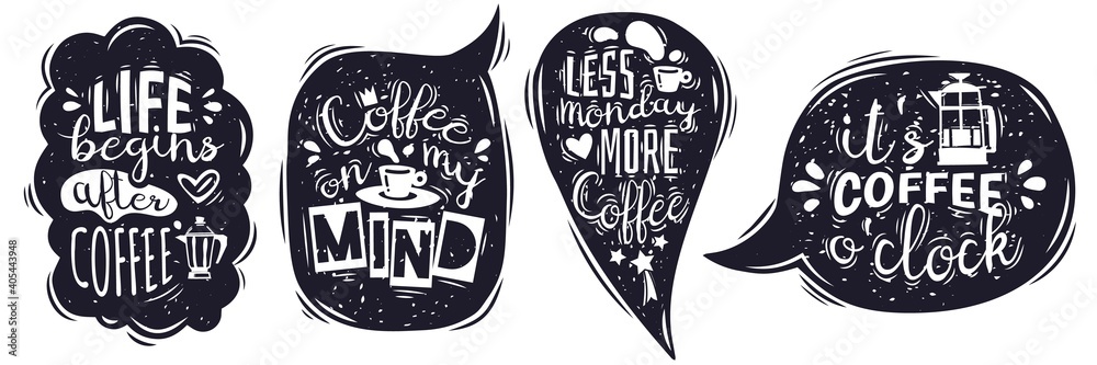 Speech bubbles lettering emblems. Coffee lettering speech bubbles ...