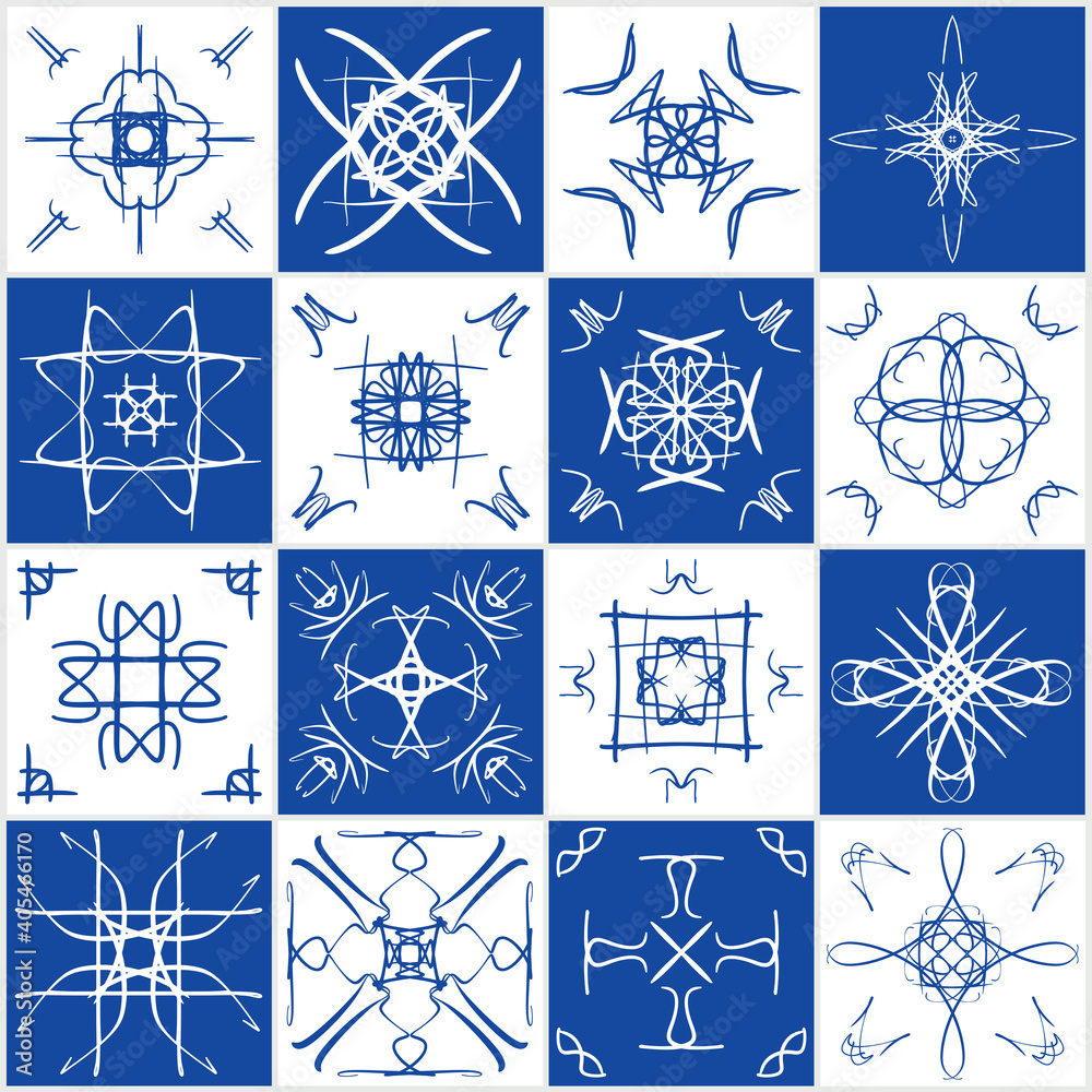 Large vector set of ceramic tiles design. Hand-drawn ethnic style ...