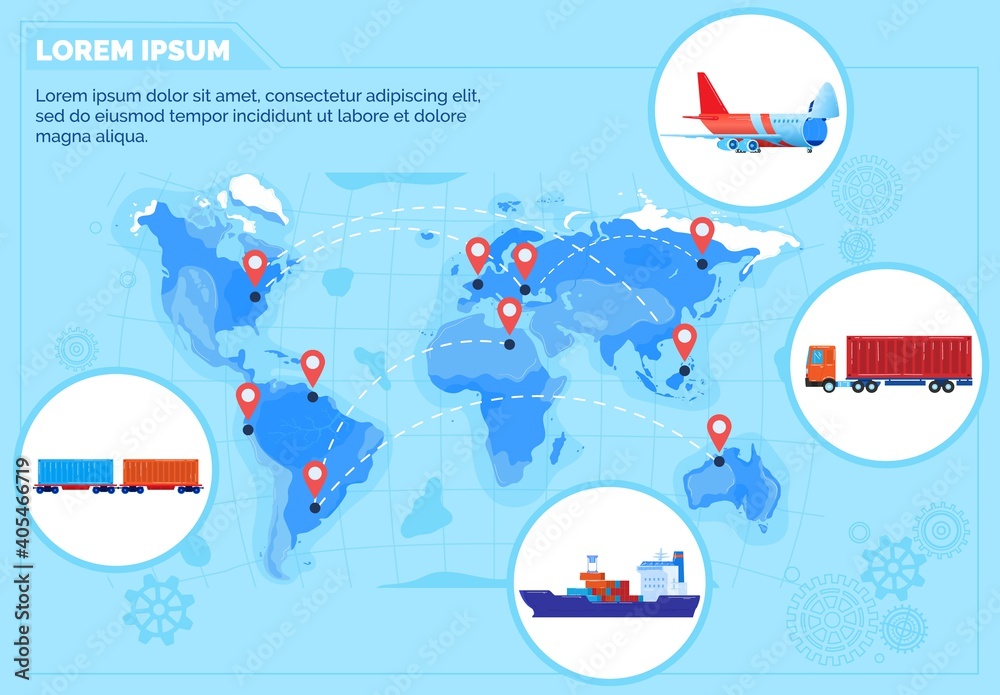 Global logistics delivery network vector illustration. Cartoon flat ...