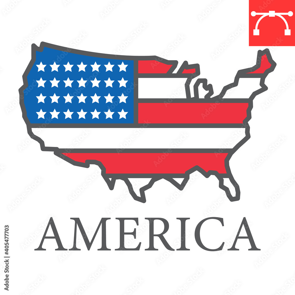Map of USA color line icon, country and north america, usa map flag ...