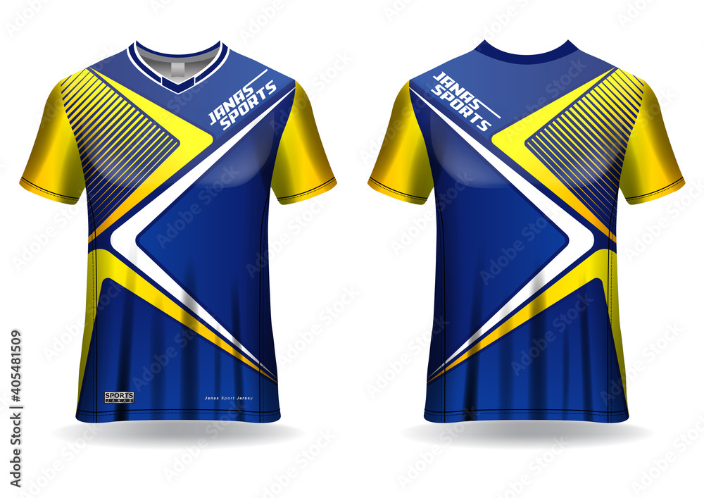 Jersey mockup. t-shirt sport design template for runner, uniform front and back view. dark blue ...