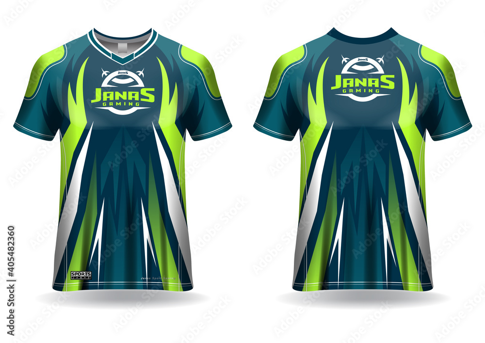 Esport gaming t shirt jersey template, uniform, front and back view ...