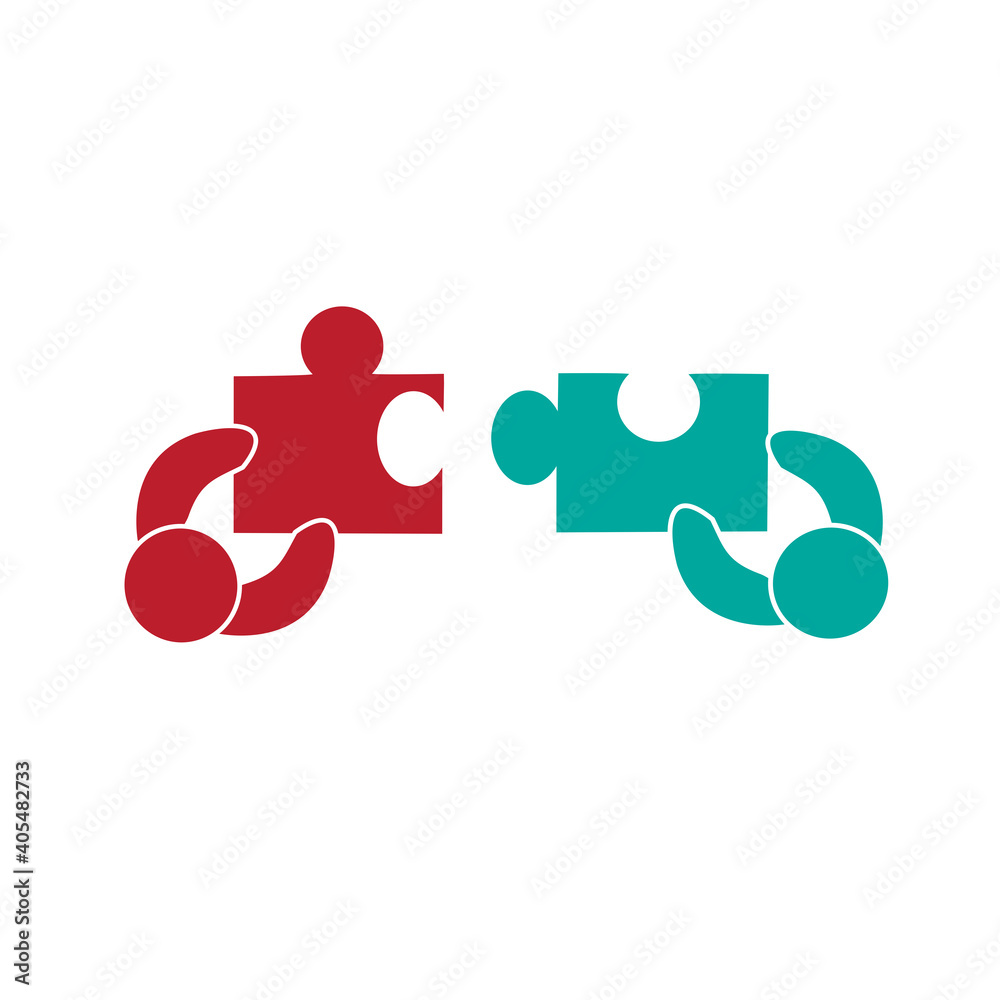 Vecteur Stock Teamwork people with puzzle pieces top view. Teamwork ...