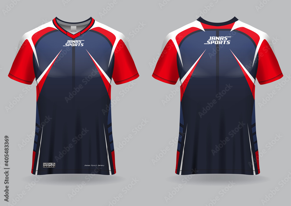 Jersey mockup. t-shirt sport design template for runner, uniform front and back view. red color ...