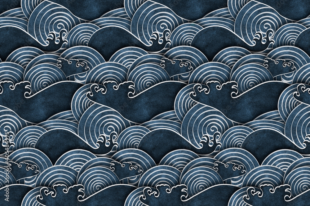 Seamless pattern of traditional Japanese "sea wave" pattern. Ornament ...