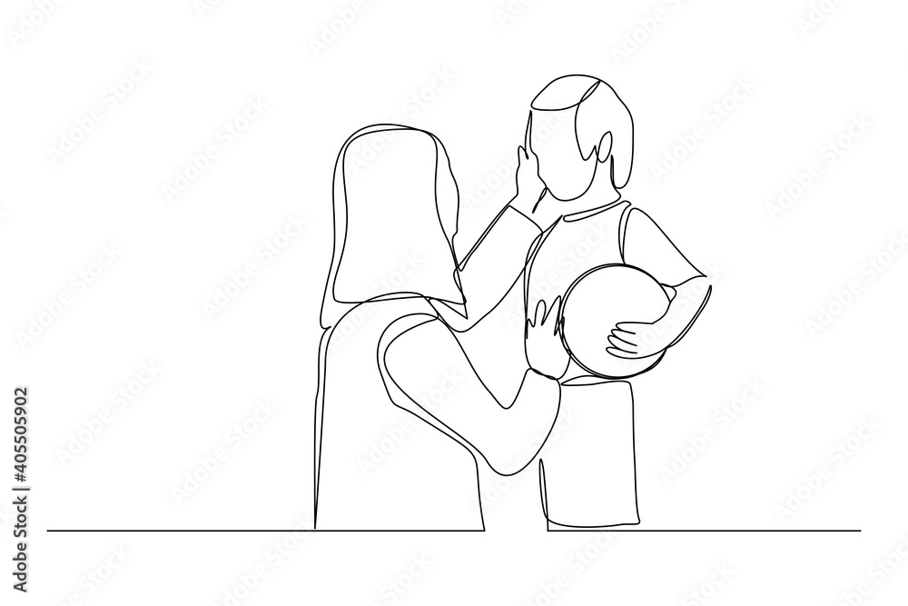 Continuous line drawing of young mother giving some wise advice talk to ...