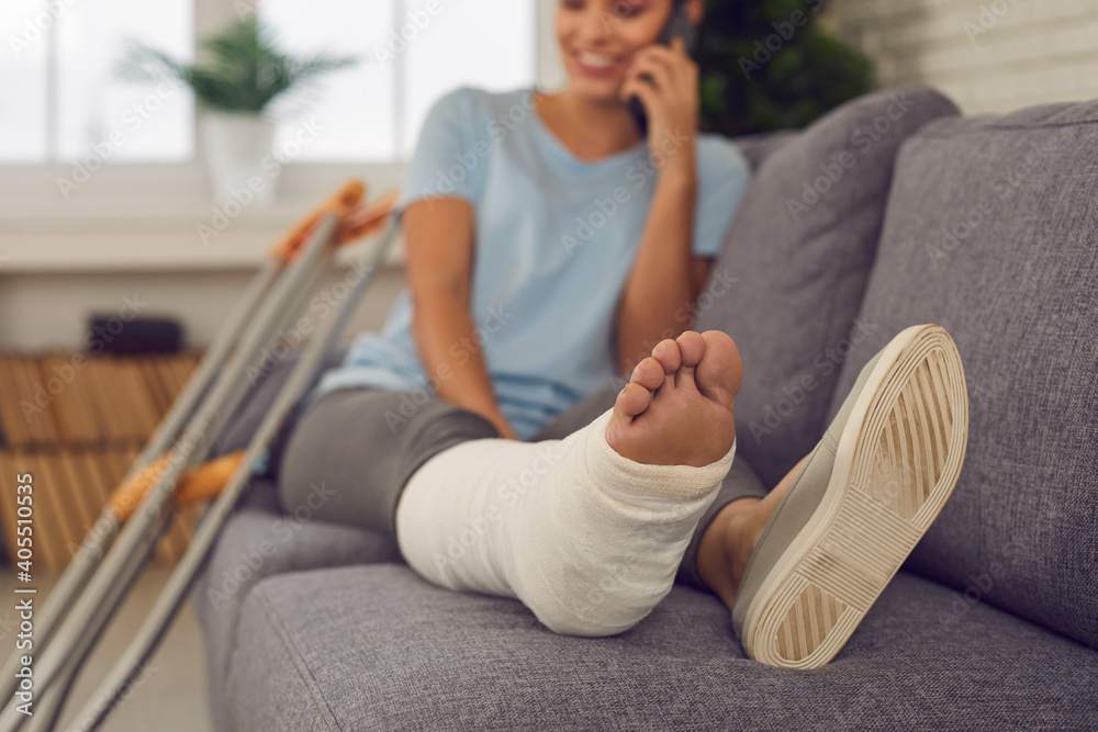 Concept of rehabilitation of people with injury. Patient with broken ...