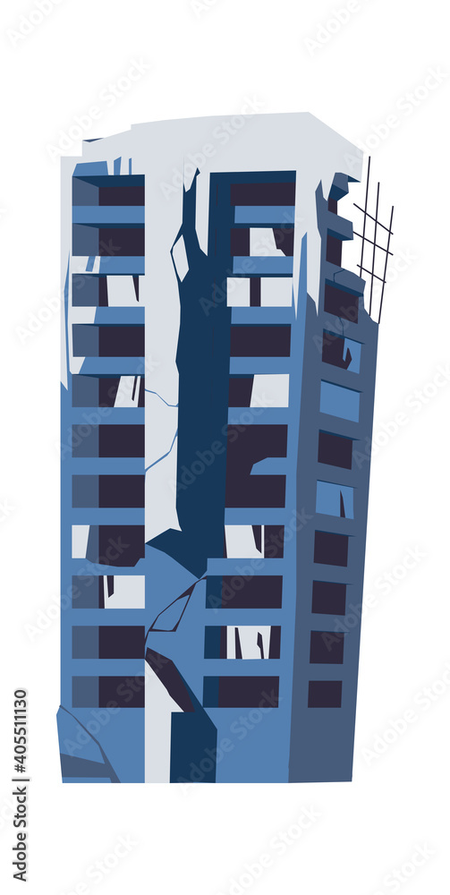 Destroyed building, damaged structure, consequences of a disaster ...