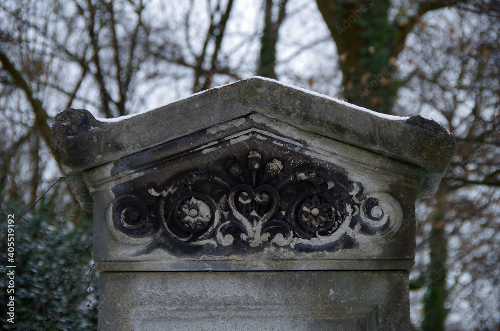 Tombstones and graves, family crypts and vaults on graveyard or ...