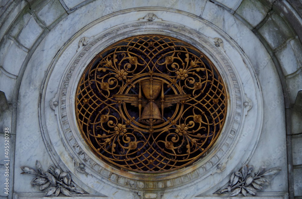 Tombstones and graves, family crypts and vaults on graveyard or ...