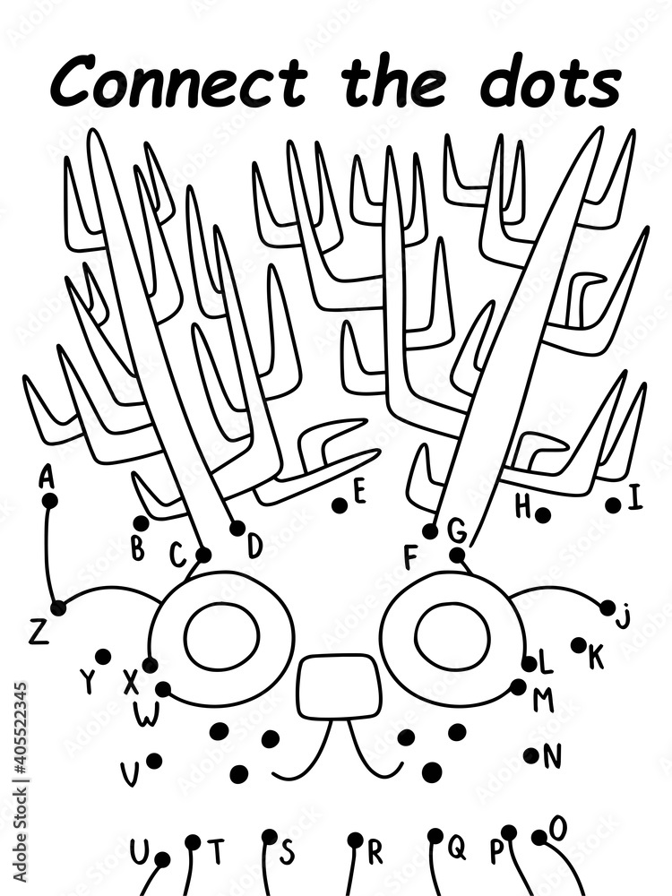 Connect the dots game with reindeer stock vector illustration. Learn ...