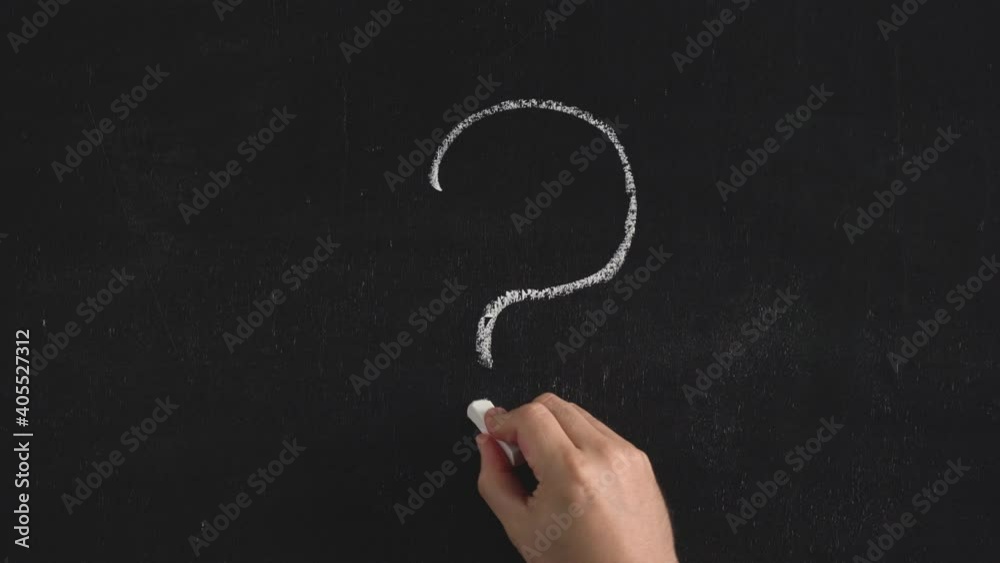 Hand man writes with chalk "question mark" on blackboard Stock Video ...