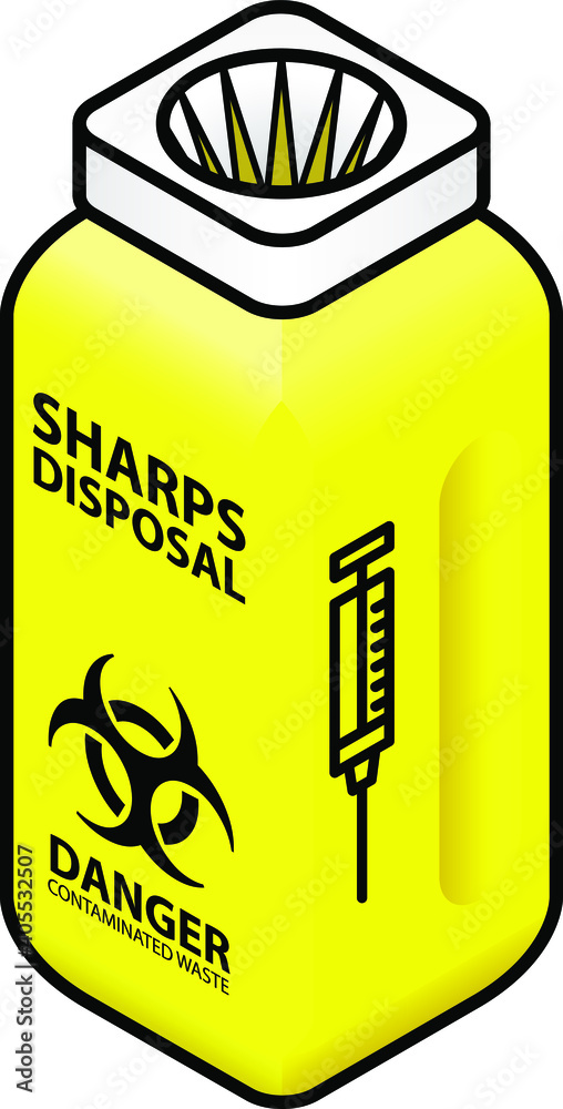 A syringe/sharps disposal bin / container. Stock Vector | Adobe Stock