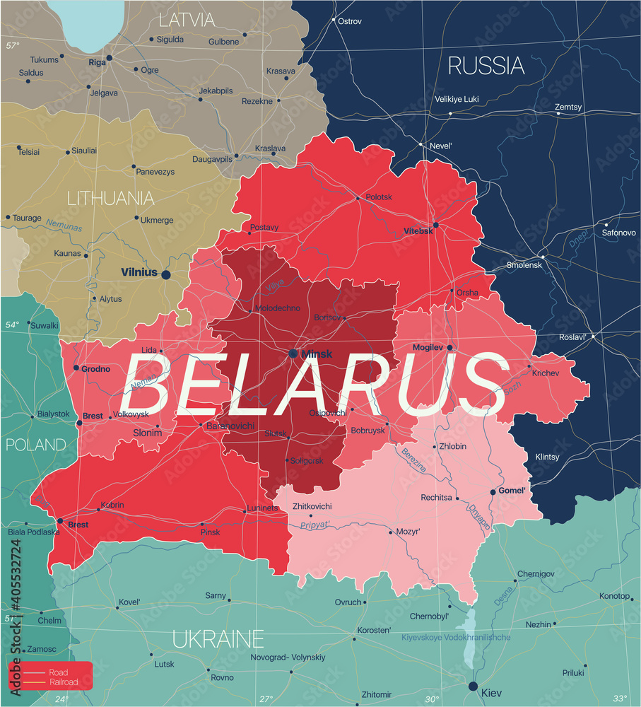 Belarus country detailed editable map with regions cities and towns ...