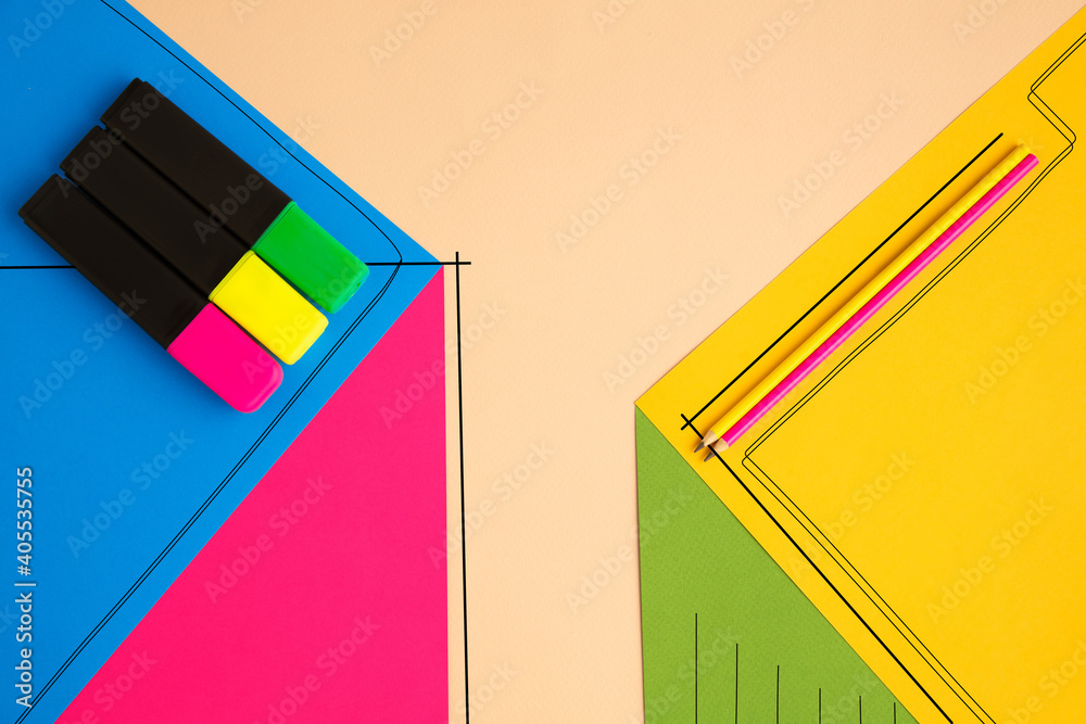Popstar. Stationery in bright pop colors with visual illusion effect ...