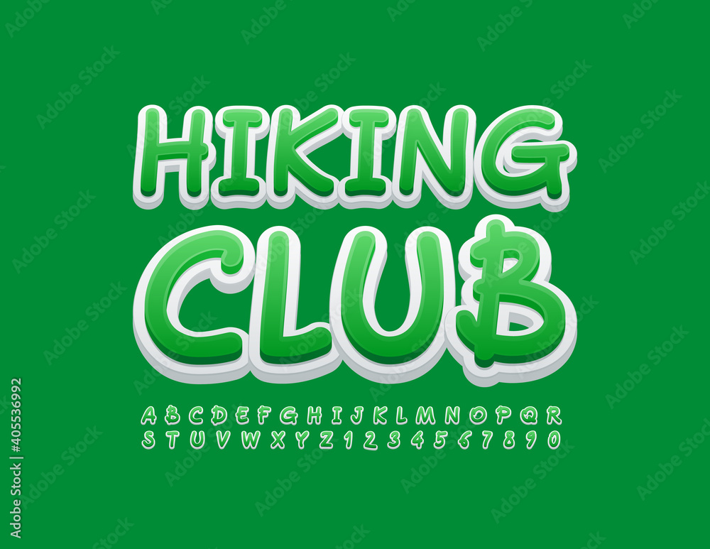 Vector sport sign Hiking Club. Artistic Handwritten Font. Bright ...