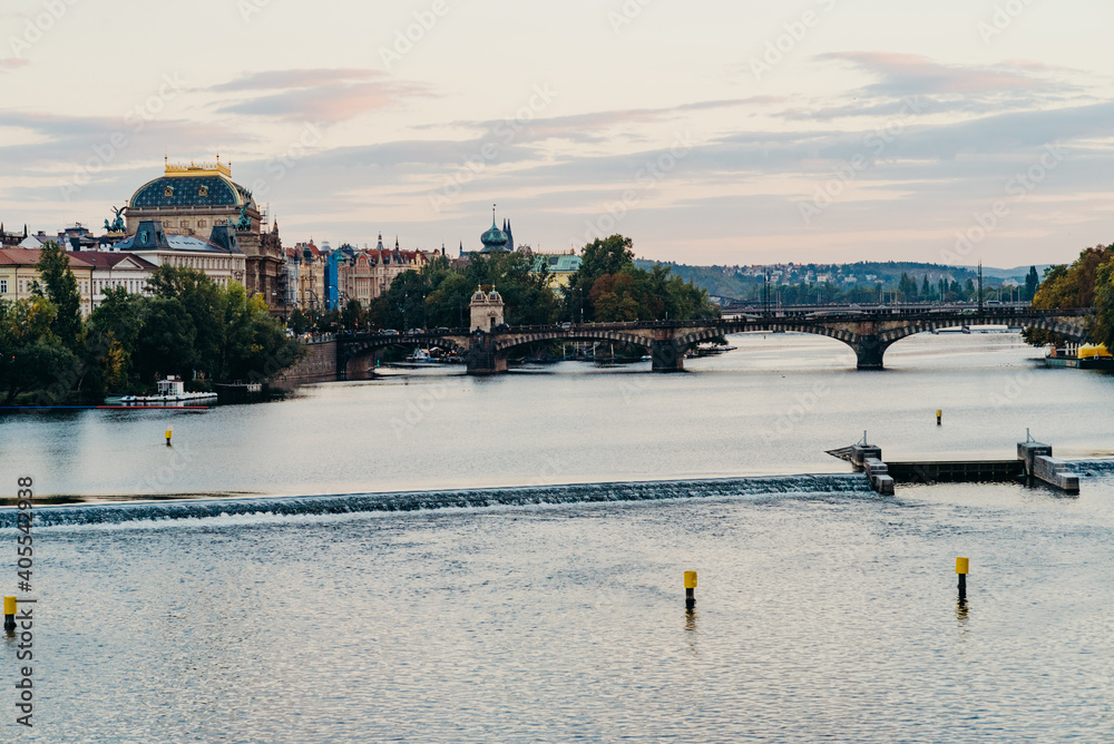 Vltava river in Prague. Vltava is the longest river within the Czech ...