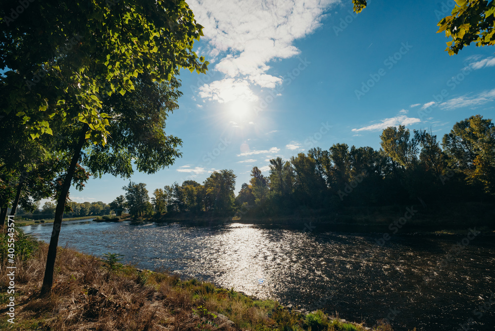 Vltava river in Prague. Vltava is the longest river within the Czech ...