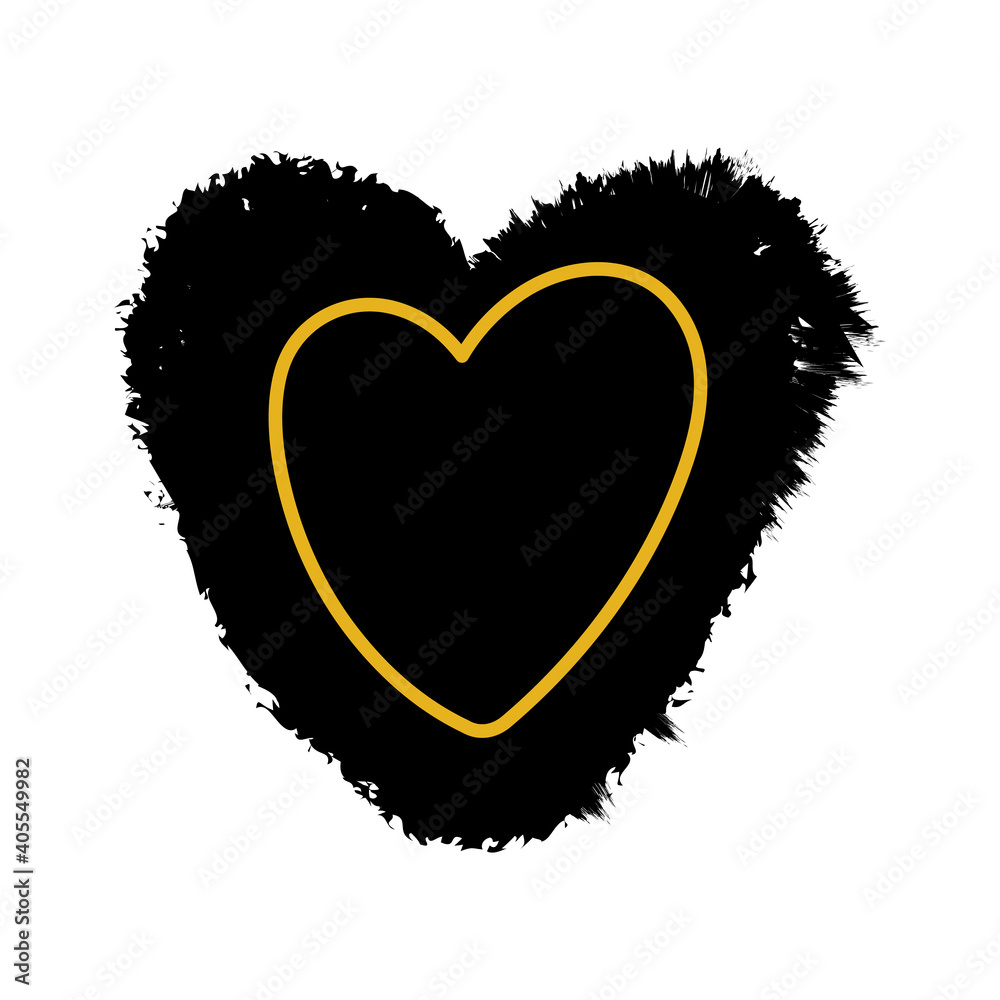 Gold heart outline on a black heart shape. Heart hand drawn icon vector ...