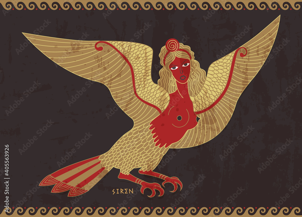 Ancient Greek mythology. Siren. Demonic creature. Vector illustration ...