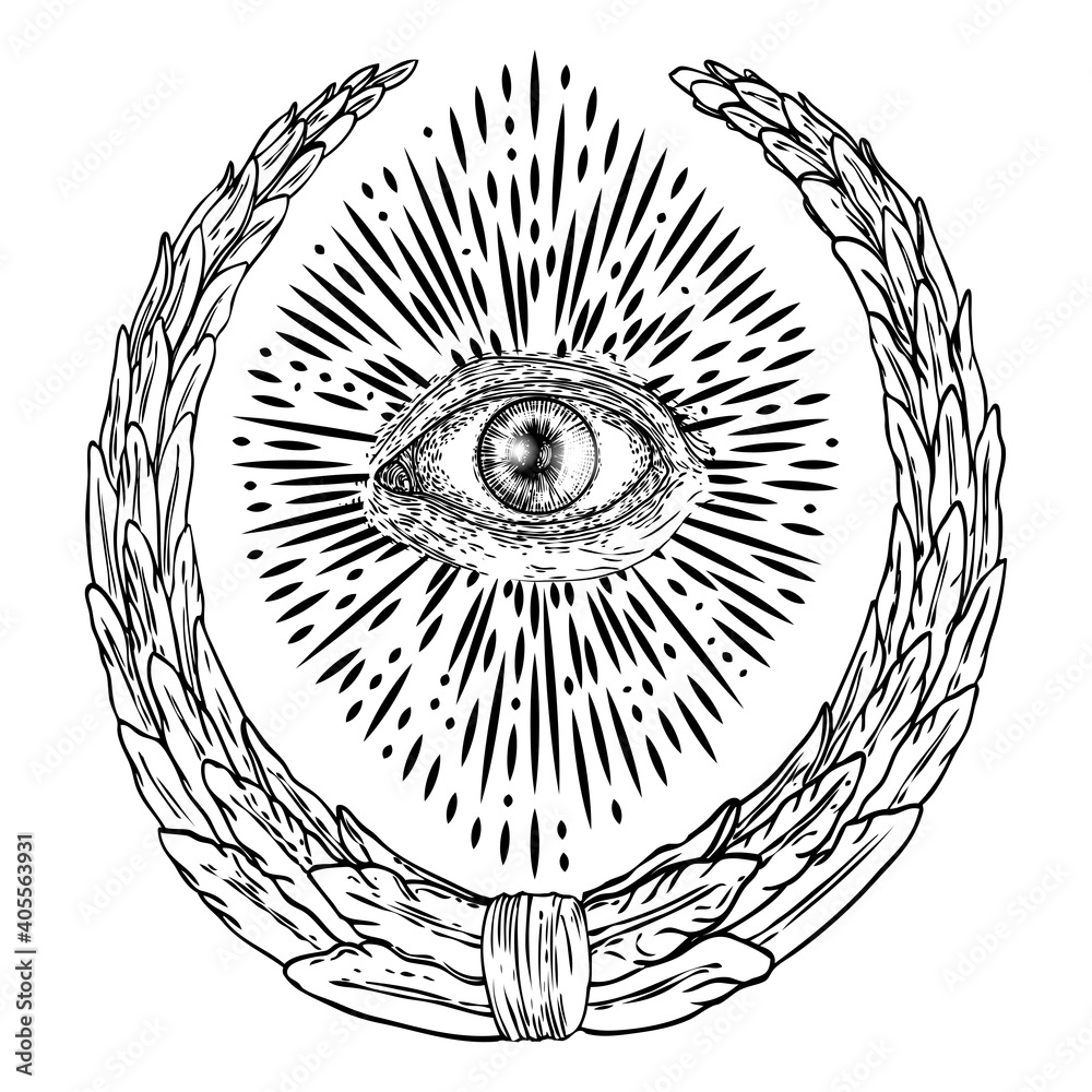 All seeing eye or Eye of Providence on decorative background sacred ...