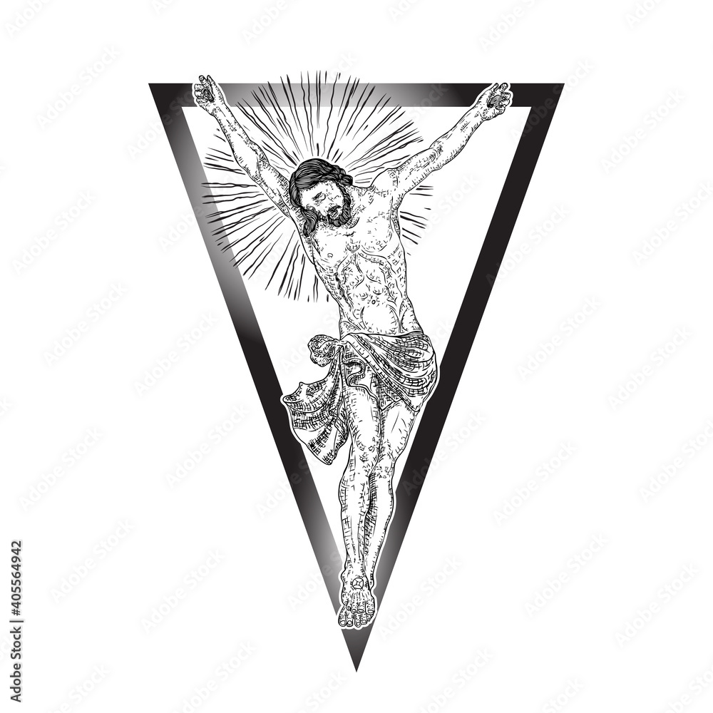 Jesus Christ hover on triangle tattoo. New age sacred geometry symbol ...