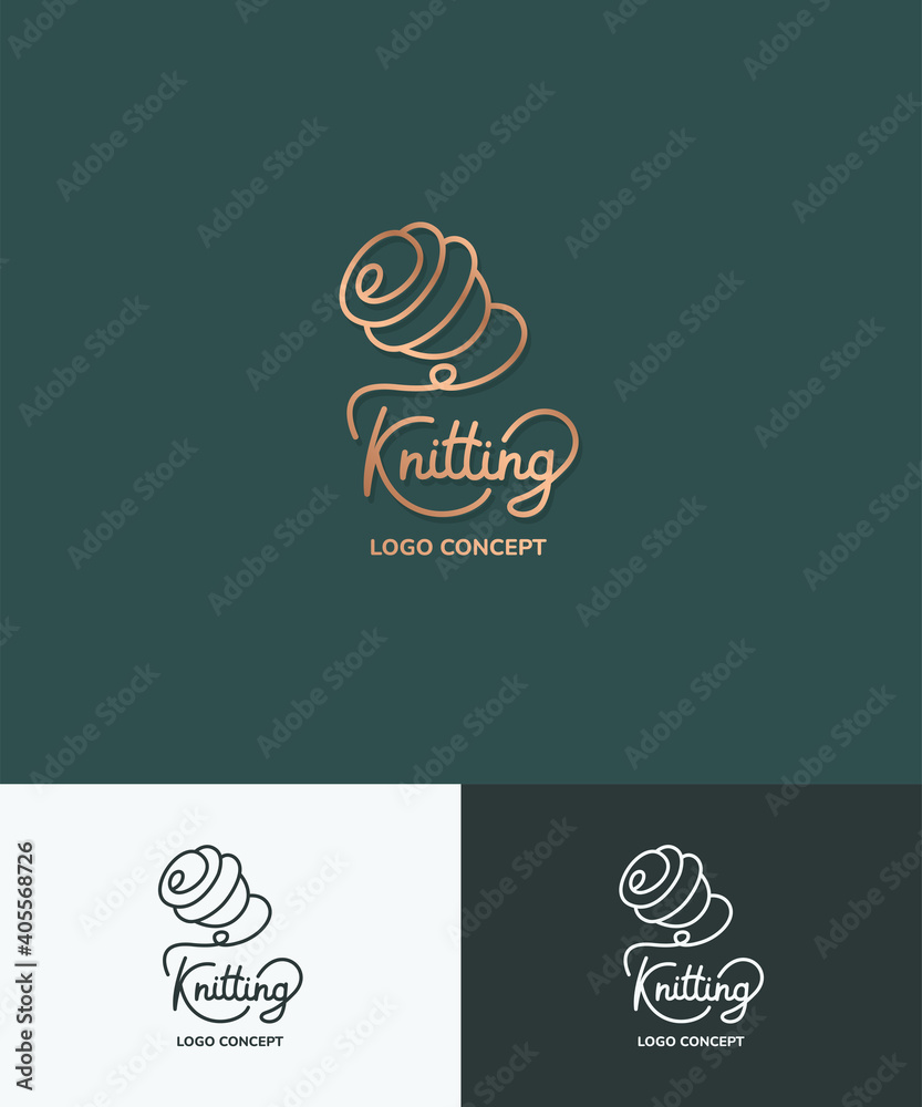 Knitting logo concept. Vector linear iconic sign with of bobbin. Stock ...