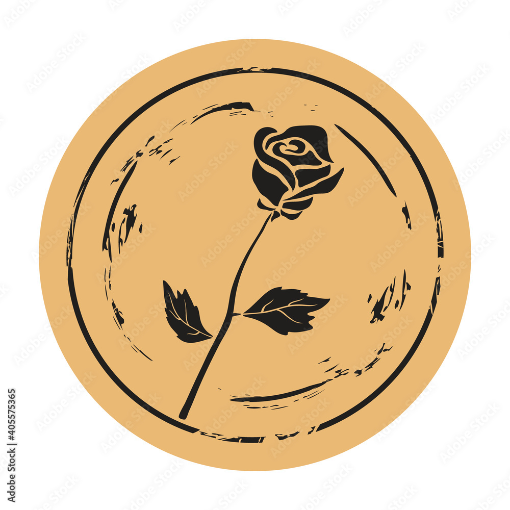 Rose icon vector round shabby emblem flat design, old retro style ...