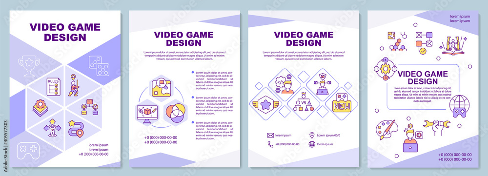 Video game design brochure template. Developing gameplay and storyline ...