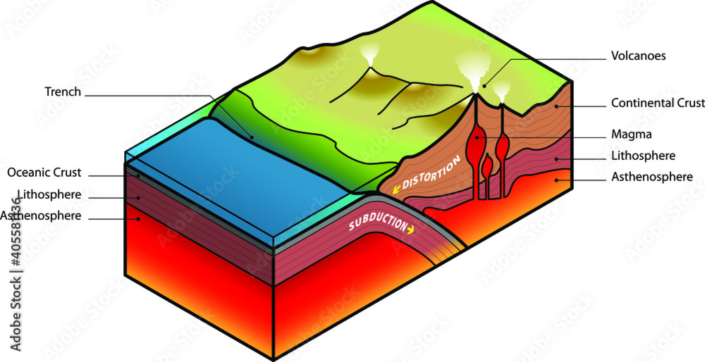 Plate subduction diagram. Stock Vector | Adobe Stock