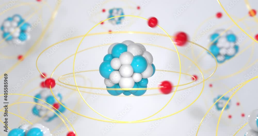 The nucleus of atom, an atom and its nucleus, electrons rotate, protons ...