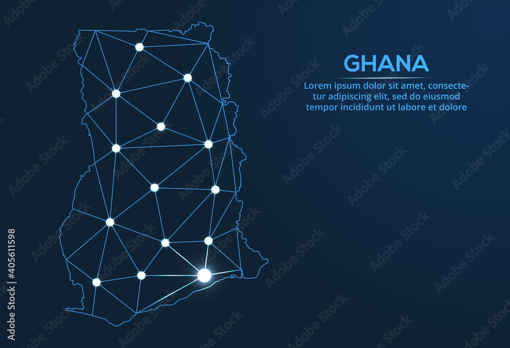 Ghana communication network map. Vector low poly image of a global map ...