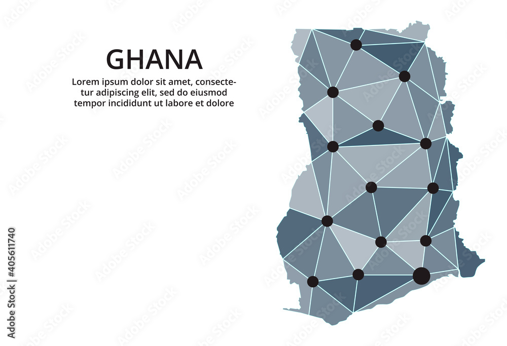 Ghana communication network map. Vector image of a low poly global map ...