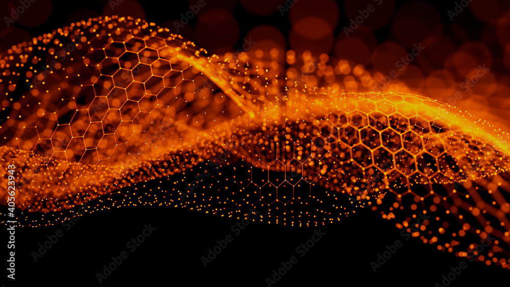 Abstract 3D Technology concept. Big Data and Artificial Intelligence ...