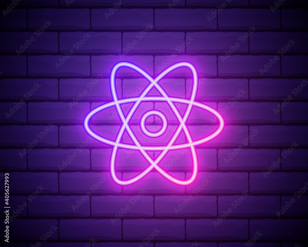 atom, chemistry outline icon in neon style. elements of education ...