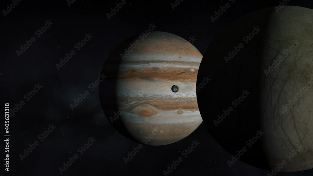Jupiter and moons, Ganymede and Europe, planets of the solar system ...