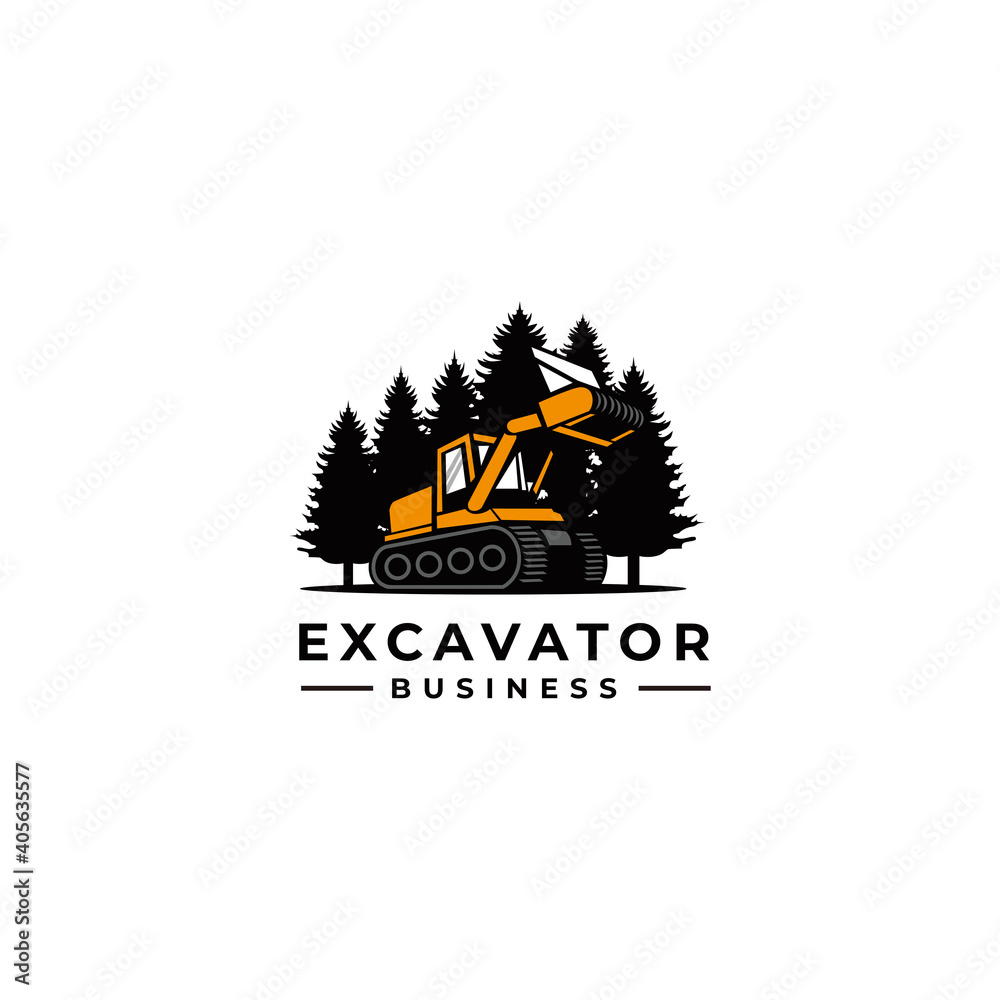 stylized Excavator excavation icon, emblems and insignia with text ...