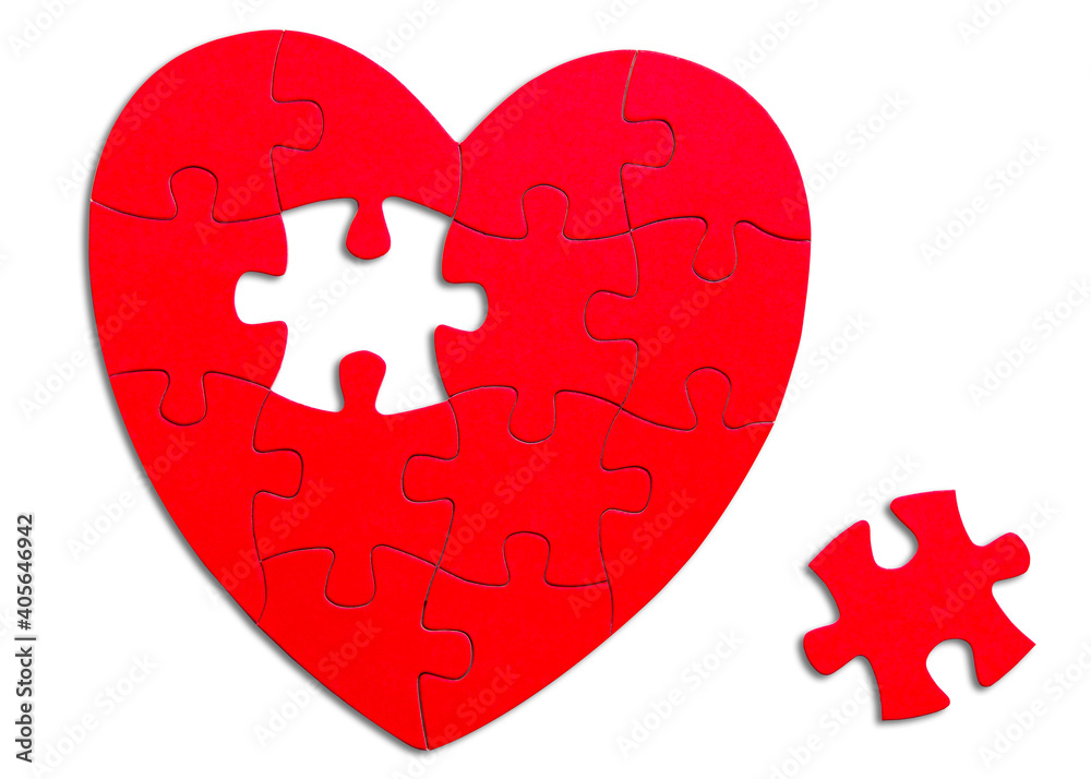 Red Heart. Puzzle heart shape with missing one piece. Medicine Concept ...