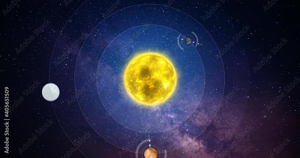 Solar system 3D render, Planet rotation trajectories, 3D Infographics ...