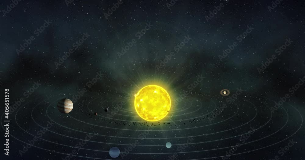Solar system 3D render, Planet rotation trajectories, 3D Infographics ...