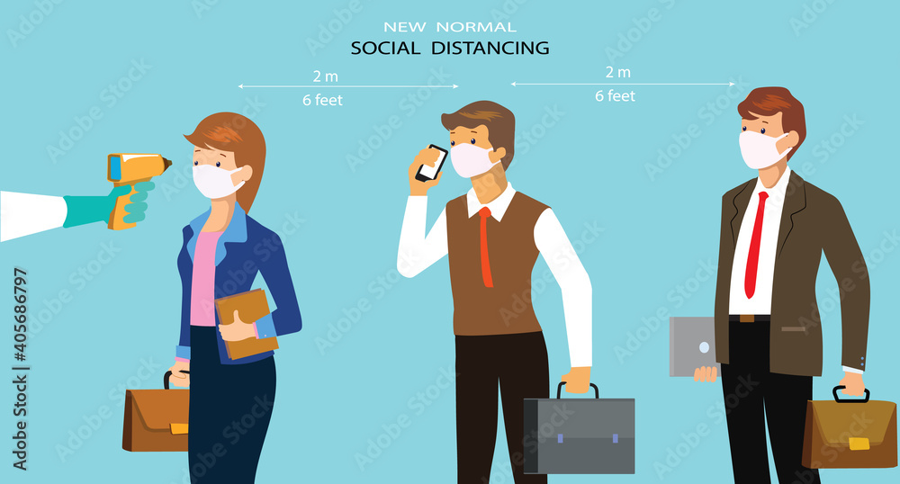 New normal ,Social distancing concept,People keep distance of checking ...