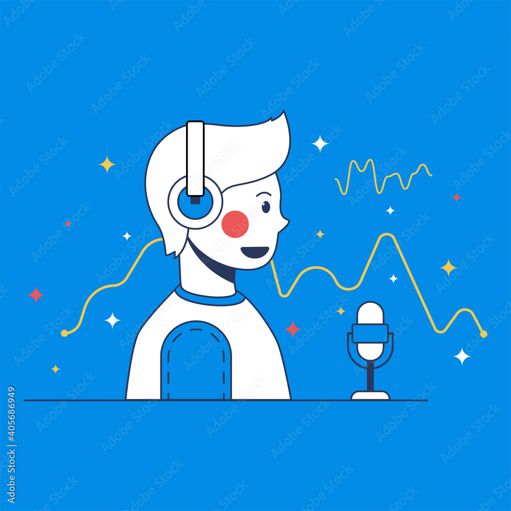 Voice tracking vector illustration, man in headphones in recording ...
