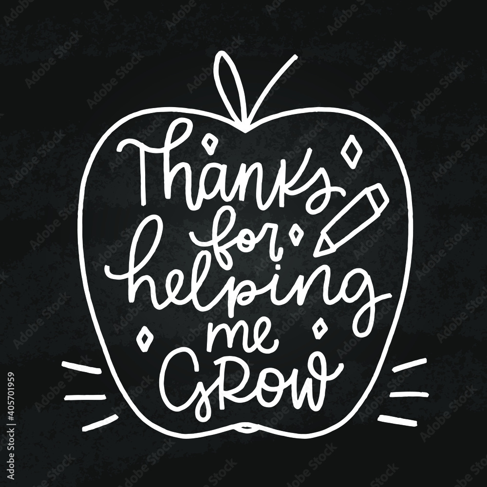 Teacher gratitude card vector design with chalkboard background, apple ...