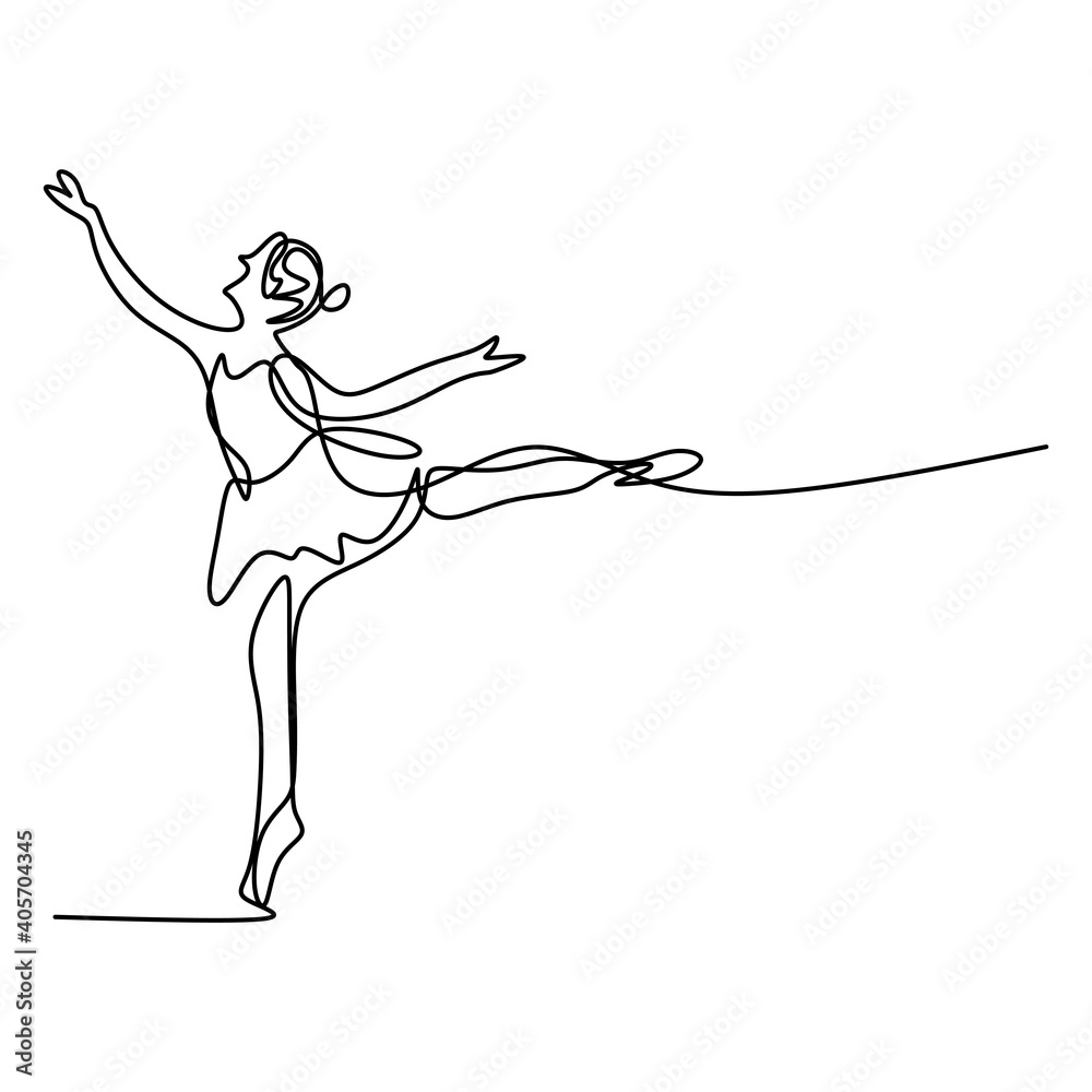One single line drawing beautiful woman ballerina. Pretty ballet dancer ...