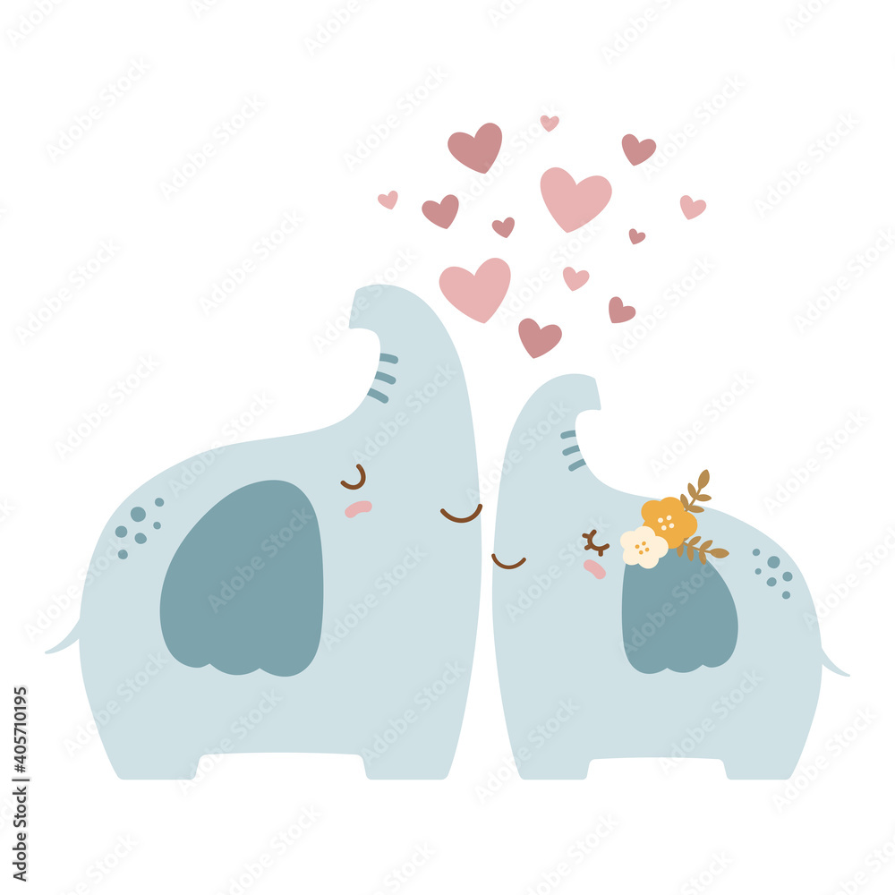 Cute elephant couple in love. Cartoon elephants vector illustration ...