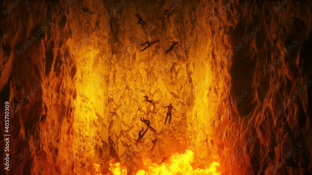 Sinners fall to hell fire. Religious concept. Realistic 4k animation ...