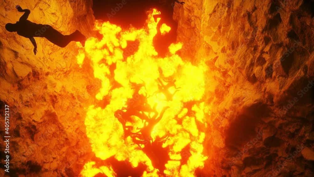 Sinners fall to hell fire. Religious concept. Realistic 4k animation ...
