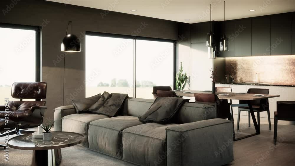 interior of modern room with furniture. contemporary apartment style ...