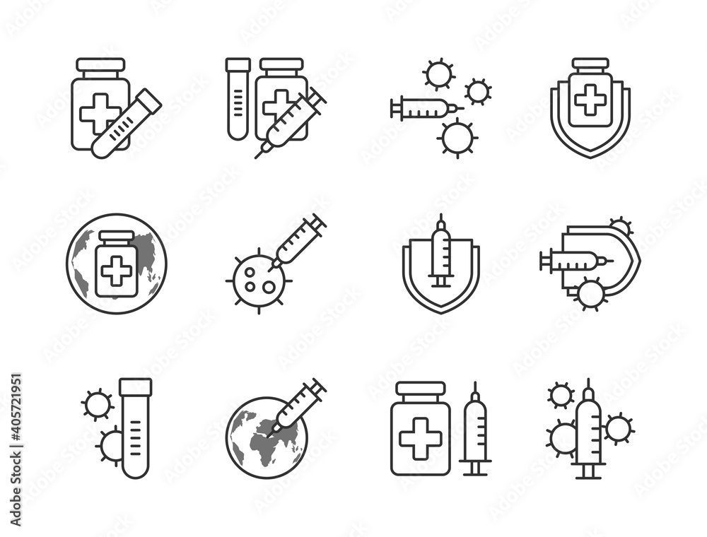 Covid-19 vaccine icon set outline style. Sign and symbol for websit ...